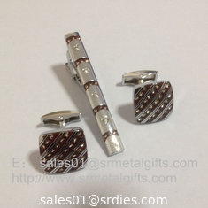 China Soft enamel men's tie clip and cufflink set, red enamel and stone inlaid tie clip for men, supplier