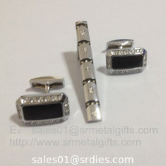 China Black soft enamel and stone inlaid tie clip and cufflink set for men, enamel clasp tie bar supplier