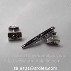 China Glass top cufflink with rhinestone inlaid, personalized men's clasp tie bar and tie clip, supplier