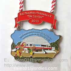 China Enamel paint half Marathon medals and medallions with lace ribbon, enamel sport medals, supplier