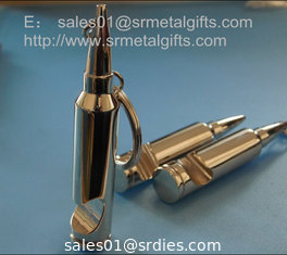 China Solid bullet shape bottle can opener keychain, imprinted bullet can opener key rings, supplier