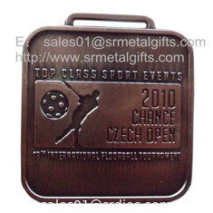 China Square metal sport events tournament medallion with engraved image, zinc alloy, supplier