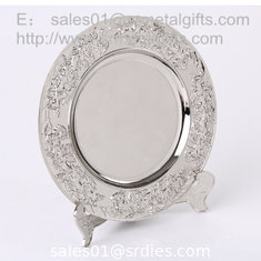 China Polish Silver metal anniversary plate with stand for display, metal souvenir tray, supplier