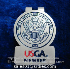China Engraved golf club brand logo metal golf hat clips, golf cap clip with engraved color fill supplier