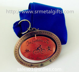 China Antique bronze swimming medals with lace ribbon, 3D antique bronze swimming metal medals, supplier
