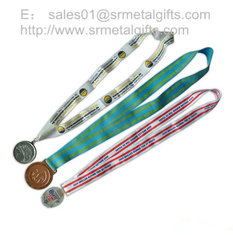 China Shiny bronze plated torch medals with lace ribbon, shiny bronze hollow sports medals, supplier