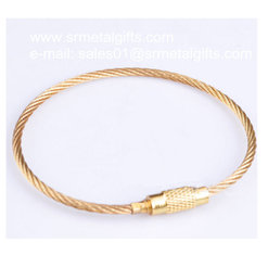 China Gold plated stainless steel wire cable with screw lock to form a loop supplier