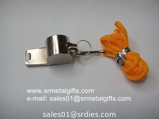 China Metal whistle in stocks, cheap metal whistle with rope lanyard supplier