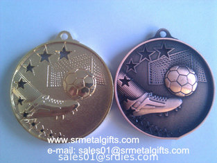 China Zamak embossed metal football medals, zinc alloy soccer medals, supplier