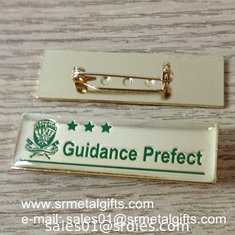 China Engraved monogram letters collar lapel pin with safety pin, supplier