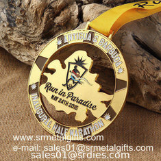 China Cut-out Half Marathon run medal with color filled, carved metal medallions supplier