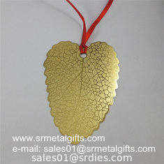 China Gold Etched Leaf Shape Bookmark With Leaf Veins, Leaf Petiole Bookmarks supplier