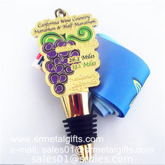 China Functional Metal Wine Bottle Stopper Medal With Colour filled and V neck ribbon supplier