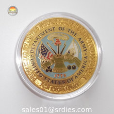 China Gold tone metal souvenir coins with enamel in clear plastic box package supplier