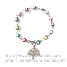 China 2 Sides Multi Color Epoxy Domed Mini Evil Eyes Charm Stainless Steel Bracelet supplier