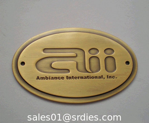 Clip on metal corporate logo plate, China factory custom metal corporate branded plaques, supplier