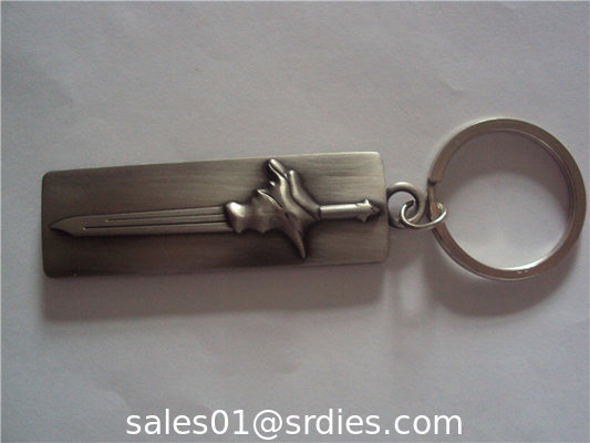 Antique pewter plated 3D cross key fob, vintage pewter plated metal engraved key rings, supplier