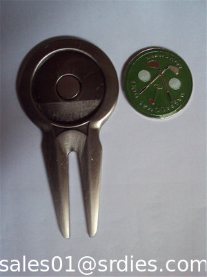 Metal golf divot tool with epoxy dome, epoxy dome golf pitch fork for golf club promotion supplier