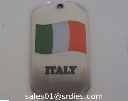 Italian national flag epoxy dome metal dog tags with chain, zinc alloy, silver plated, supplier