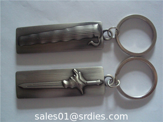 Vintage antique pewter plated metal key ring with engraved brand logo, retro metal keyring supplier