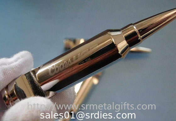 Metal brass plated bullet shaped bottle opener with laser marking logo, dia.1.1cm x 10cm, supplier
