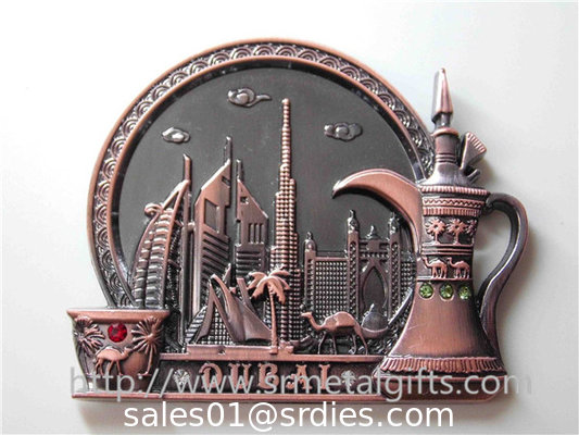 Custom metal fridge magnets, metal refrigerator magnetic stick, zinc alloy, bronze plated, supplier