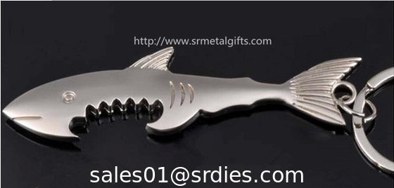 Metal fish shape can opener keychains, cheap price shark can bottle openers small quantity supplier