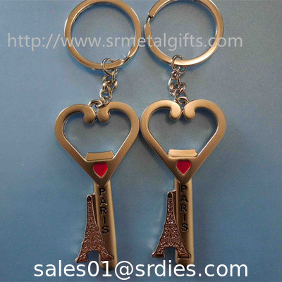 Metal key shape drop pendant key ring with Paris Eiffel tower design, zinc alloy,MOQ300pcs supplier