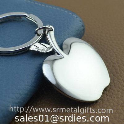 Custom made metal apple fob key chain,silver plated apple drop pendant keyring,zinc alloy supplier