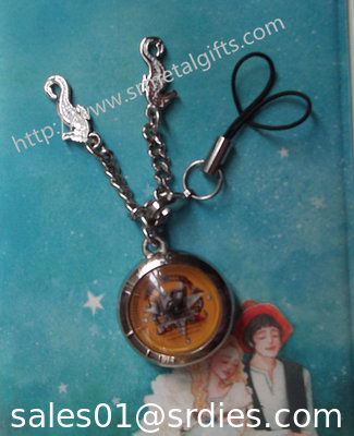 Metal drop pendant compass key chain, China factory alloy charm pendant compass key rings, supplier