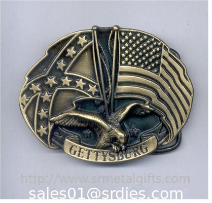 Metal old time style antique brass oval American eagle emblem belt buckle for men belt, supplier