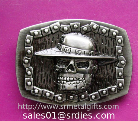 Retro classic antique nickel skull belt buckle for men belt, metal skull belt buckles supplier