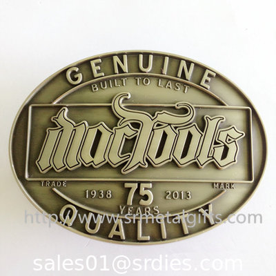 Promotional antique brass oval metal belt buckles with engraved brand logo, supplier