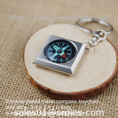 Chrome metal compass keyring, Hiking kit metal compass keychain, zinc alloy, supplier