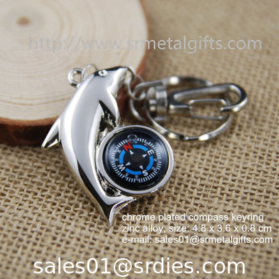 Chrome metal compass keyring, Hiking kit metal compass keychain, zinc alloy, supplier