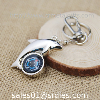 Chrome camping compass keyring with heavy duty snap hook, metal compass keychain, supplier
