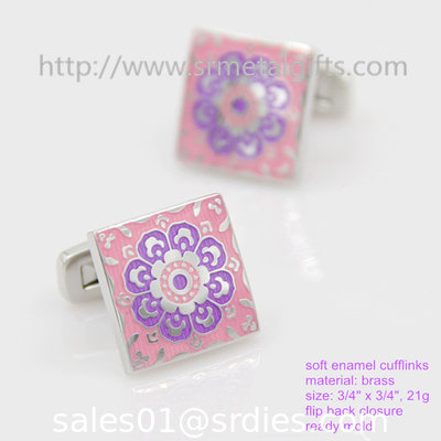 Pink flower soft enamel cufflinks for women gift, stock women's cufflinks for sale supplier