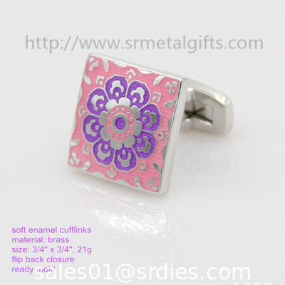 Pink flower soft enamel cufflinks for women gift, stock women's cufflinks for sale supplier