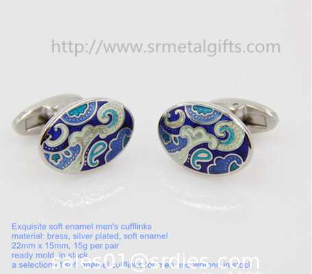 Oval soft enamel French shirt cufflinks, silver plated oval cufflinks for men's dress, supplier