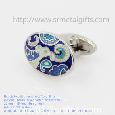 Oval soft enamel French shirt cufflinks, silver plated oval cufflinks for men's dress, supplier