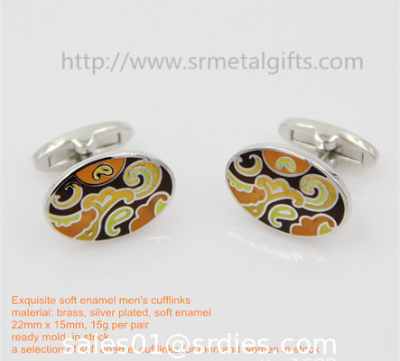 Silver plated oval men's wedding cufflinks, stock soft enamel French shirt cufflinks, supplier