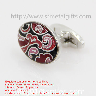 Luxury oval cufflinks for French shirt, stocked silver plated soft enamel cufflinks, supplier
