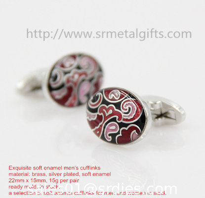 Luxury oval cufflinks for French shirt, stocked silver plated soft enamel cufflinks, supplier
