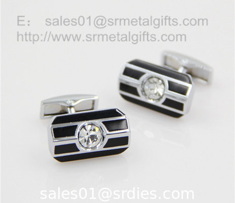 Crystal stone cufflink with black enamel, gemstone cufflinks for men' shirt, supplier