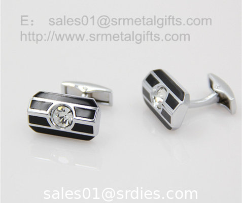 Crystal stone cufflink with black enamel, gemstone cufflinks for men' shirt, supplier