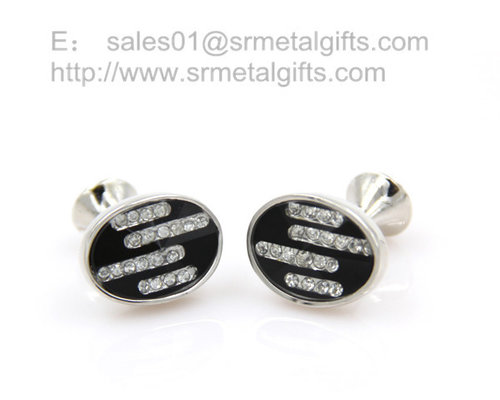 Crystal stone cufflink with black enamel, gemstone cufflinks for men' shirt, supplier