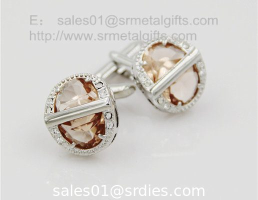 Yellow zircon crystal cuff links, bespoke crystal cufflinks to your designs, supplier