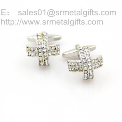 Czech stone arched cross cufflinks for sale, bespoke rhinestone cufflinks for men, supplier