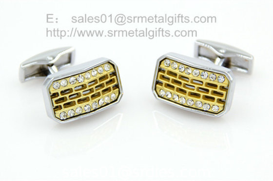 Two tone rhinestone cufflinks with silver and gold combination, stone two tone cufflinks, supplier