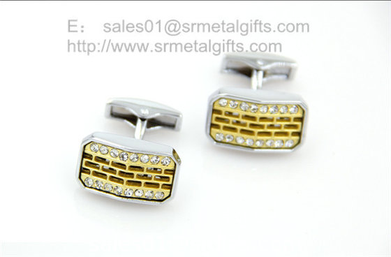 Two tone rhinestone cufflinks with silver and gold combination, stone two tone cufflinks, supplier